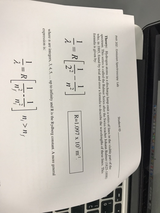 Solved PHY 202 Emission Spectroscopy Lab Using the above | Chegg.com