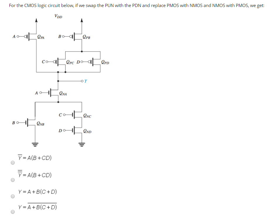 Solved For the CMOS logic circuit below, if we swap the PUN | Chegg.com