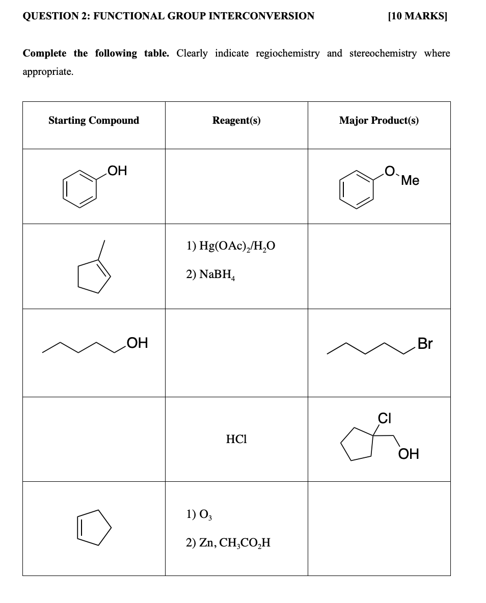 Solved QUESTION 2: FUNCTIONAL GROUP INTERCONVERSION [10 | Chegg.com