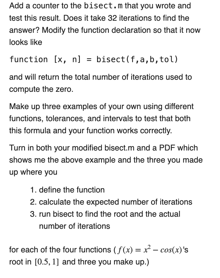 Add a counter to ﻿the bisect . m ﻿that you wrote | Chegg.com