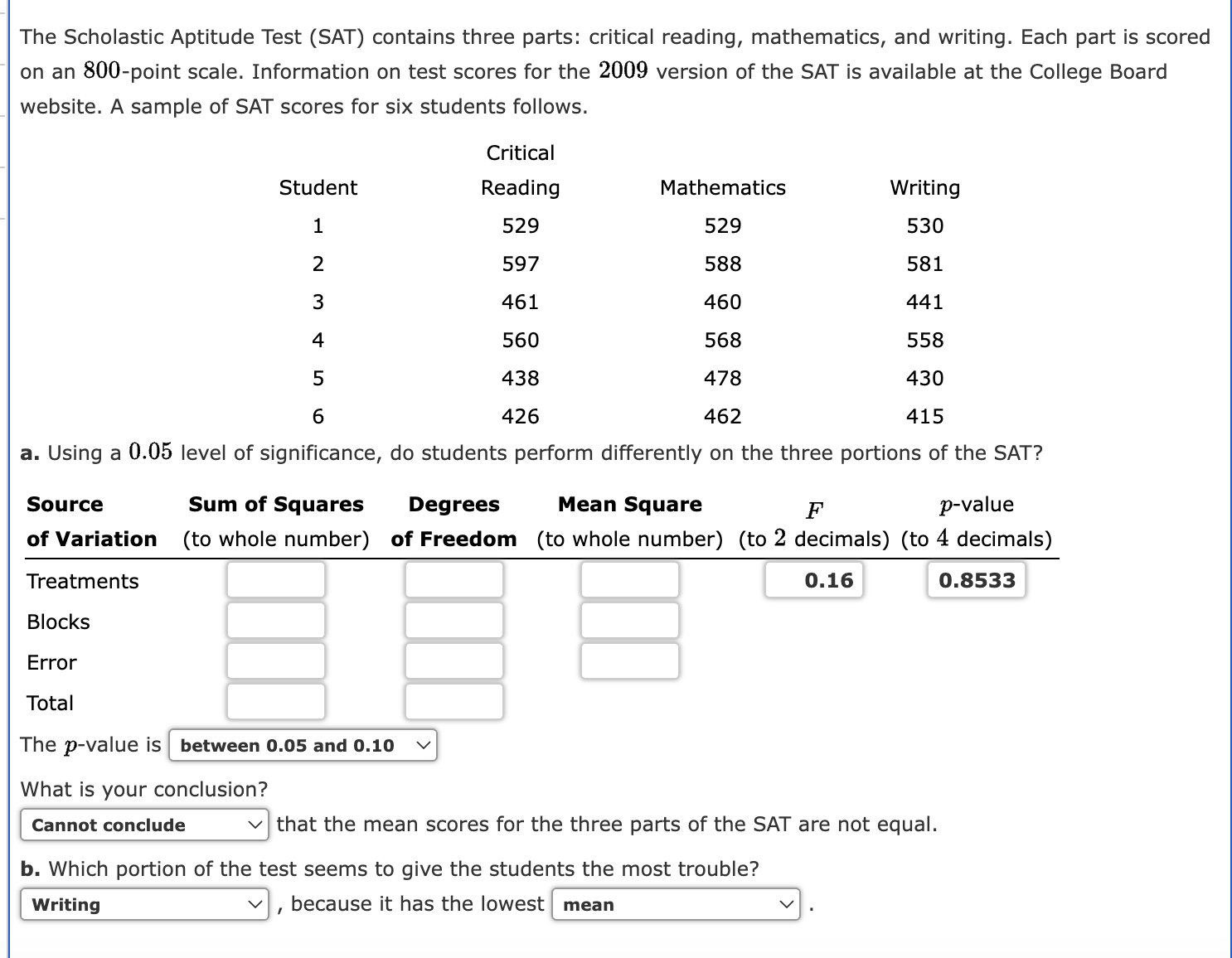 Solved The Scholastic Aptitude Test (SAT) ﻿contains three | Chegg.com