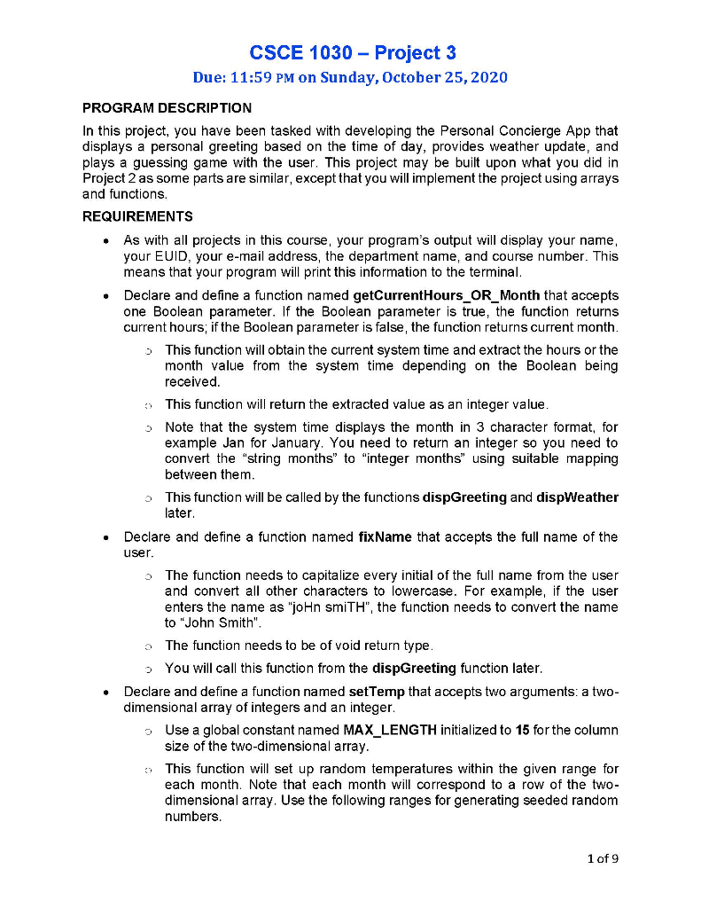 32 CSCE 1030 - Project 3 Due: 11:59 PM on Sunday, | Chegg.com