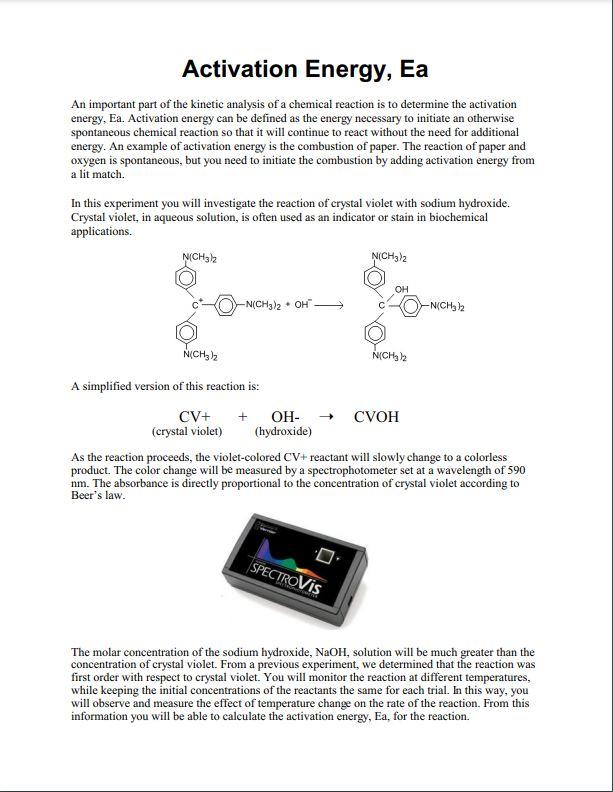 Solved Activation Energy, Ea An important part of the | Chegg.com