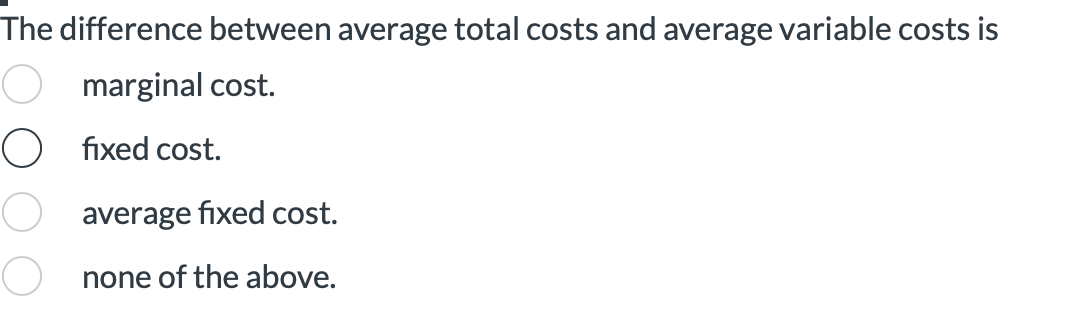 Solved The difference between average total costs and | Chegg.com