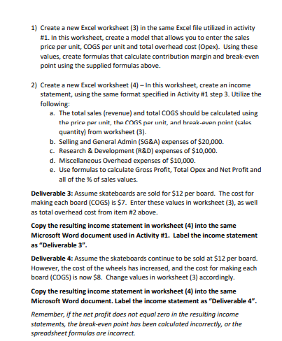 Solved Activity #1 Goal: Produce an Excel spreadsheet that | Chegg.com