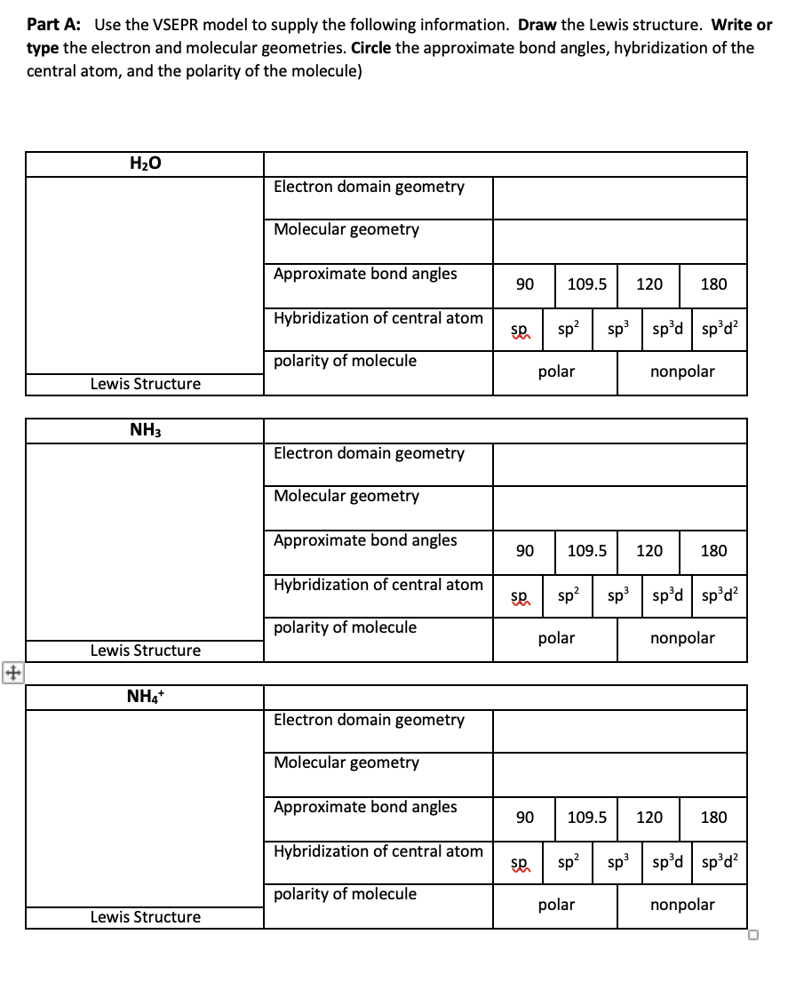 Solved Part A: Use the VSEPR model to supply the following | Chegg.com