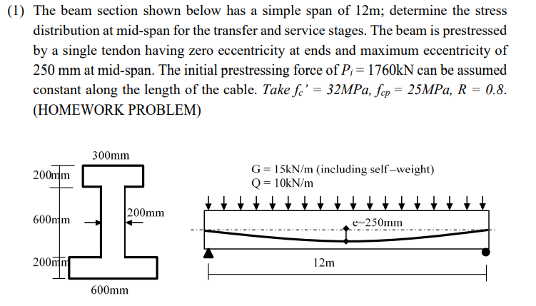 Solved (1) The beam section shown below has a simple span of | Chegg.com