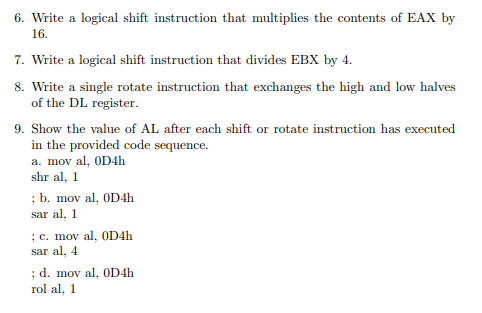 Solved Write a logical shift instruction that multiplies the | Chegg.com