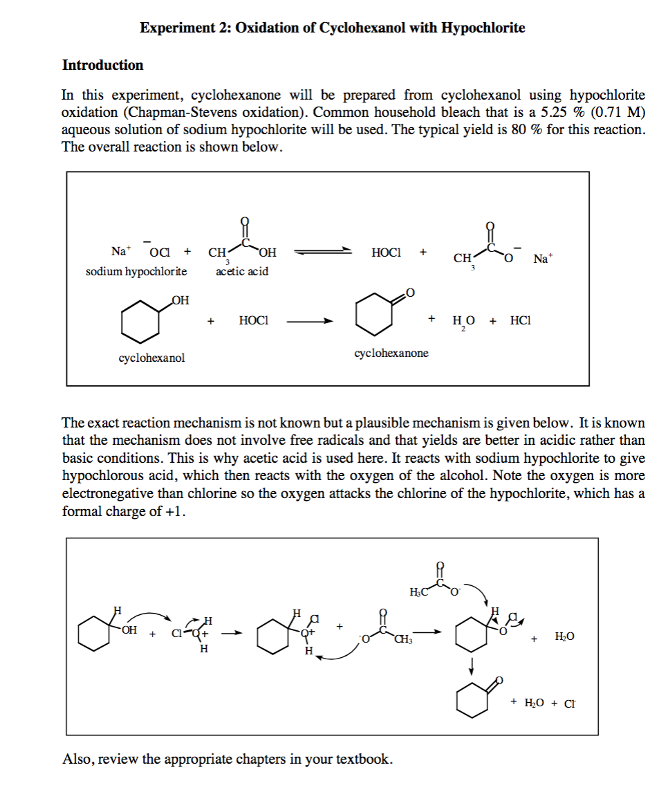 Solved Experiment 2 Oxidation Of Cyclohexanol With Chegg