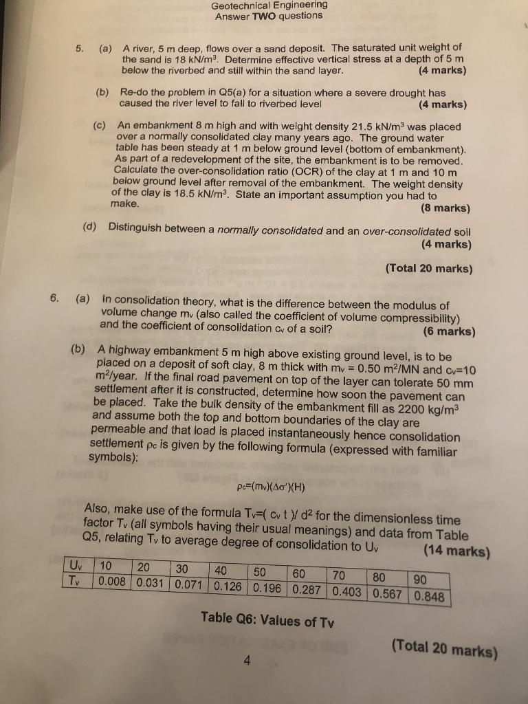 Solved Geotechnical Engineering Answer TWO questions 5. (a) | Chegg.com