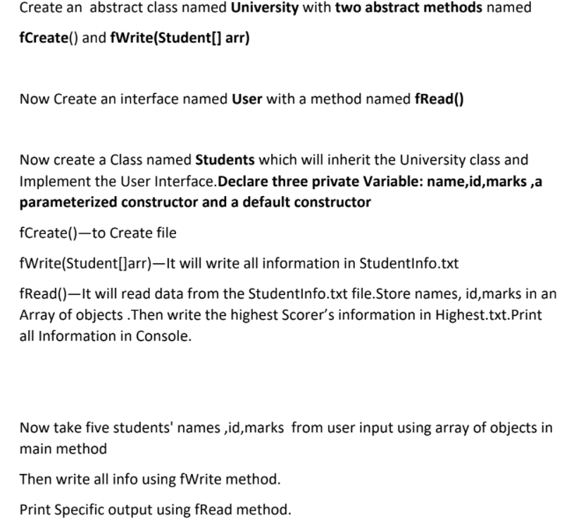 Solved Create an abstract class named University with two | Chegg.com