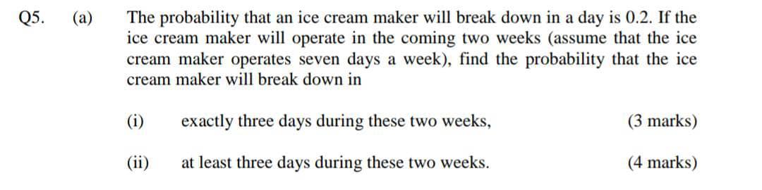 Solved Q5. (a) The probability that an ice cream maker will | Chegg.com