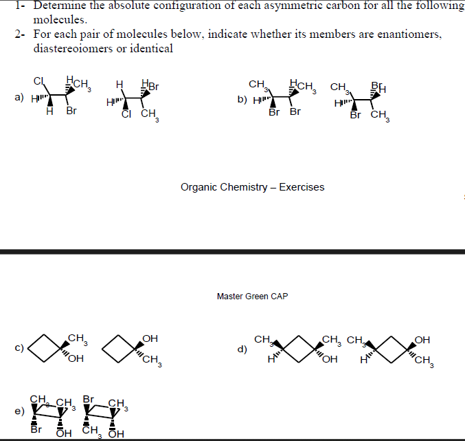 Solved 1 Determine The Absolute Configuration Of Each