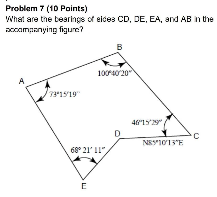 Solved Problem 7 (10 Points) What are the bearings of sides | Chegg.com