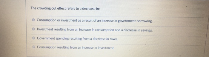 Solved The crowding out effect refers to a decrease in: | Chegg.com