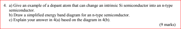 Solved 4. a) Give an example of a dopant atom that can | Chegg.com
