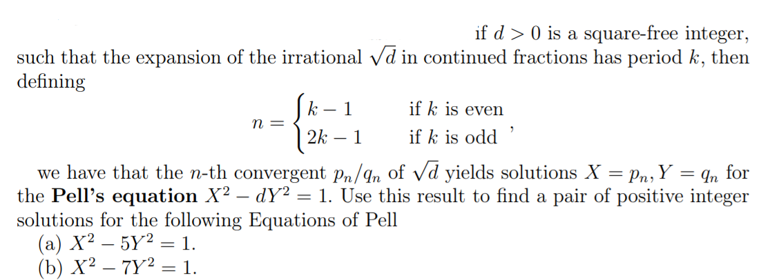 Solved k 1 n = if d > 0 is a square-free integer, such that | Chegg.com