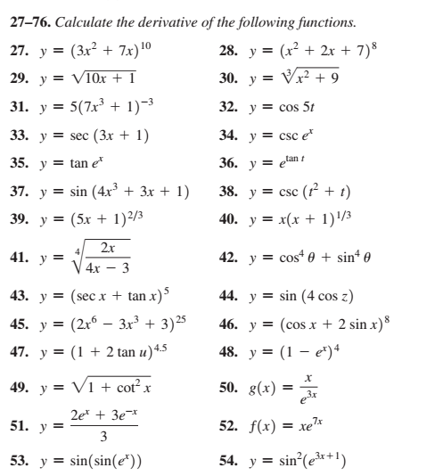 Solved 27–76. Calculate the derivative of the following | Chegg.com