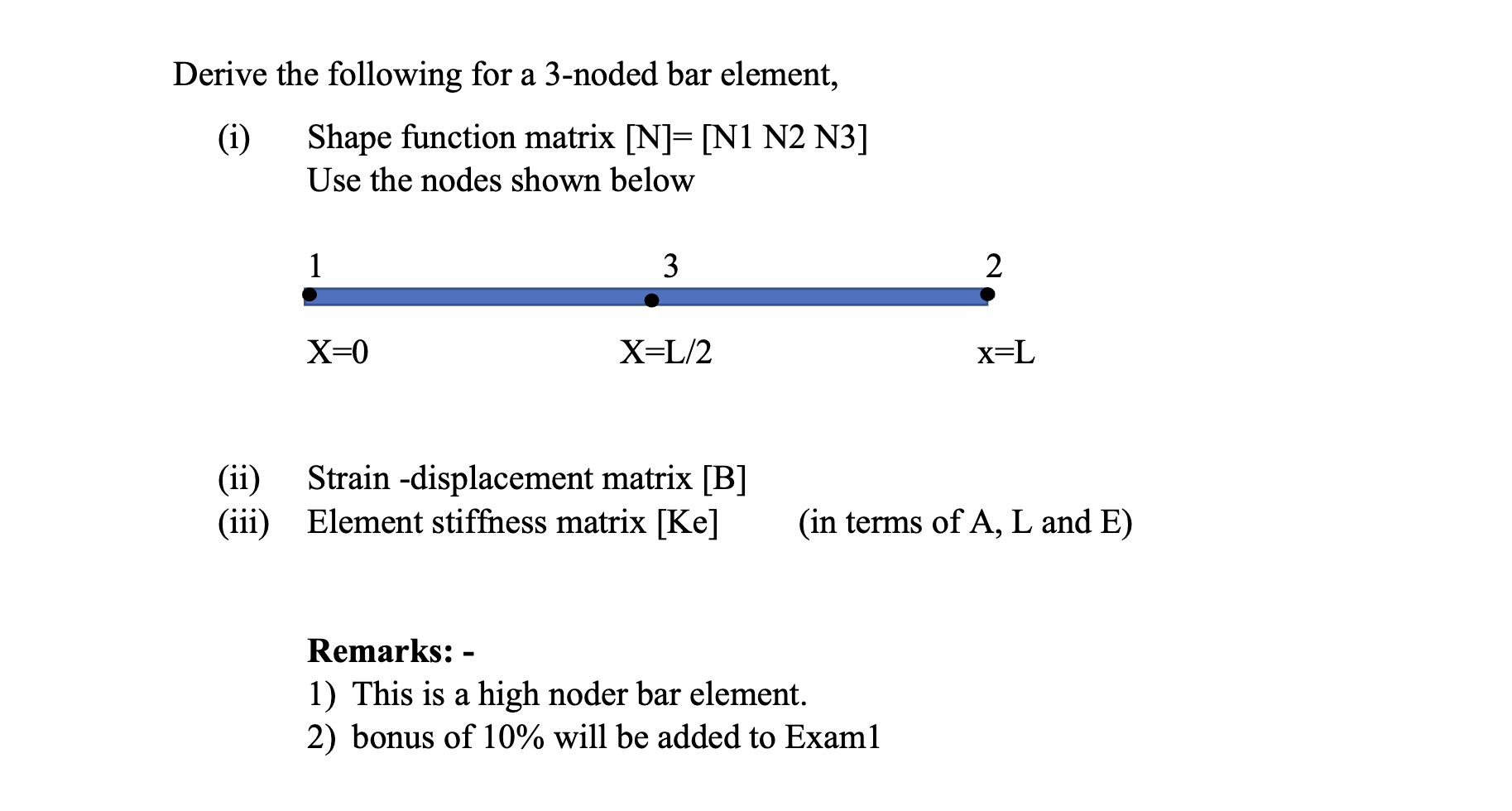 Solved Derive the following for a 3-noded bar element, (i) | Chegg.com