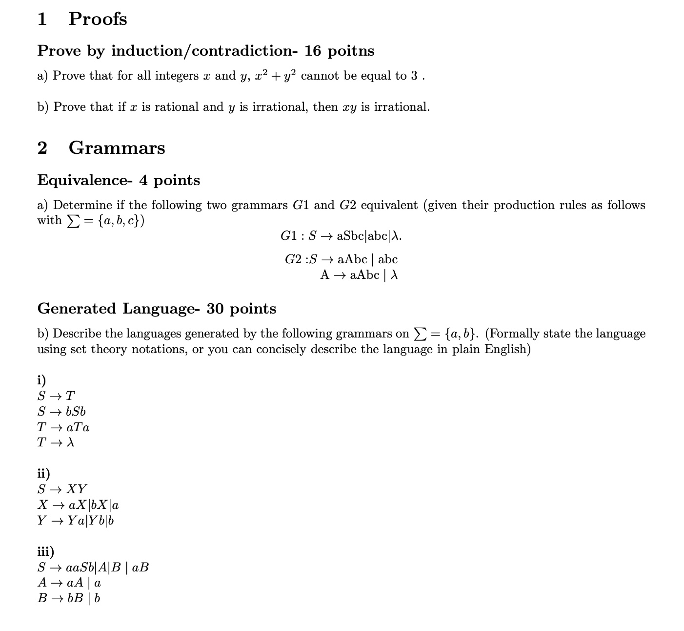 Solved 1 Proofs Prove By Induction contradiction 16 Poitns Chegg