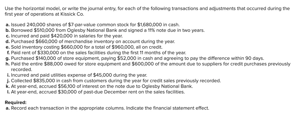 Solved Use the horizontal model, or write the journal entry, | Chegg.com
