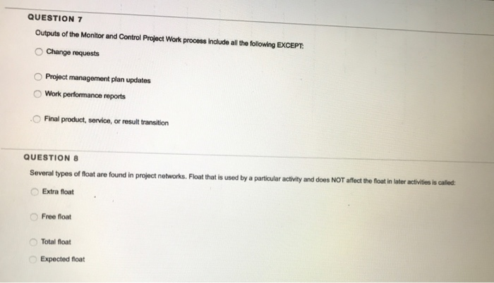Solved QUESTION 7 Outputs of the Monitor and Control Project | Chegg.com