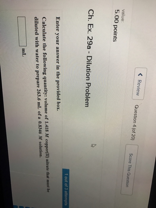 Solved Calculate the following quantity: volume of 1.418 M | Chegg.com