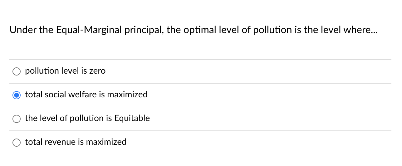 Solved Under the Equal-Marginal principal, the optimal level | Chegg.com