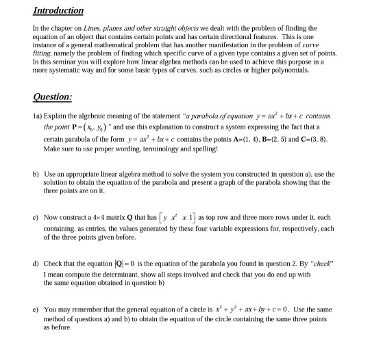 Solved Introduction In the chapter on Lines, planes and | Chegg.com