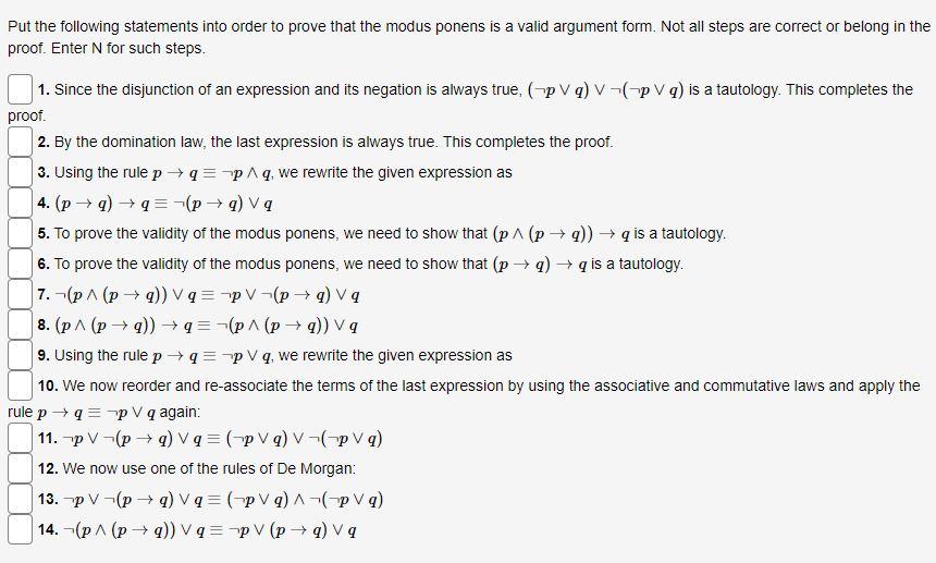 Solved Put the following statements into order to prove that | Chegg.com