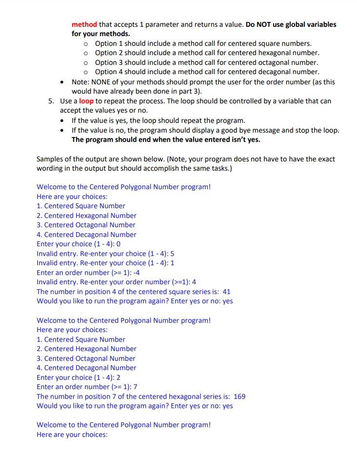 Solved Centered Polygonal Number Menu (100 pts) Centered | Chegg.com