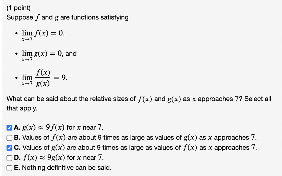 Solved (1 point) Suppose f and g are functions satisfying | Chegg.com