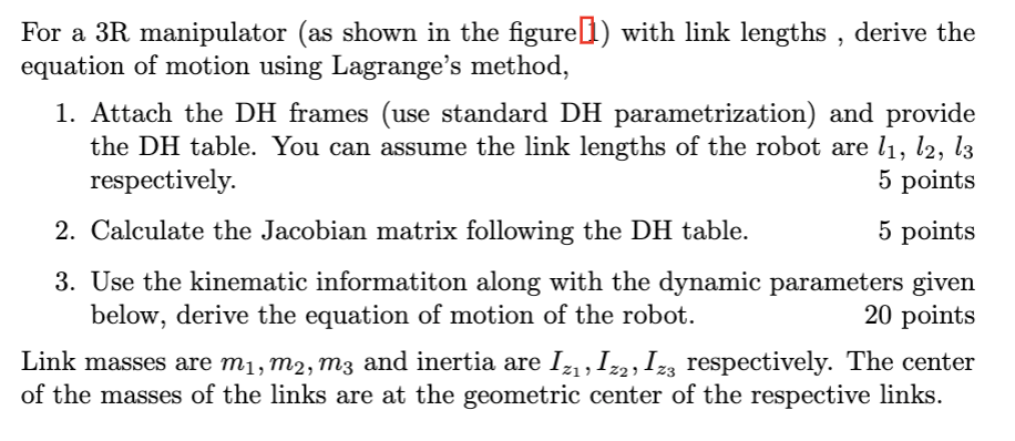 For a 3R manipulator (as shown in the figurel) with | Chegg.com
