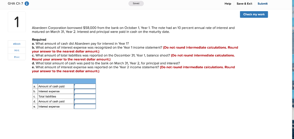 Solved GHA Ch 7 i Seved Help Save & Exit Submit Check my | Chegg.com