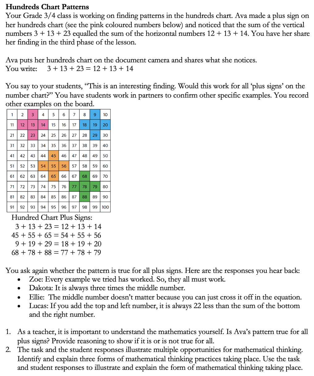Solved Hundreds Chart PatternsYour Grade 3/4 ﻿class is | Chegg.com