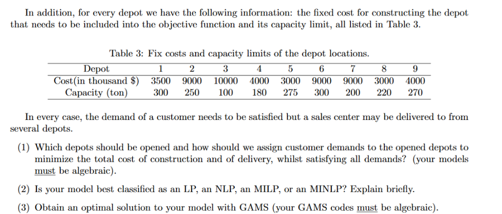 Solved A large company wishes to open new depots to deliver | Chegg.com