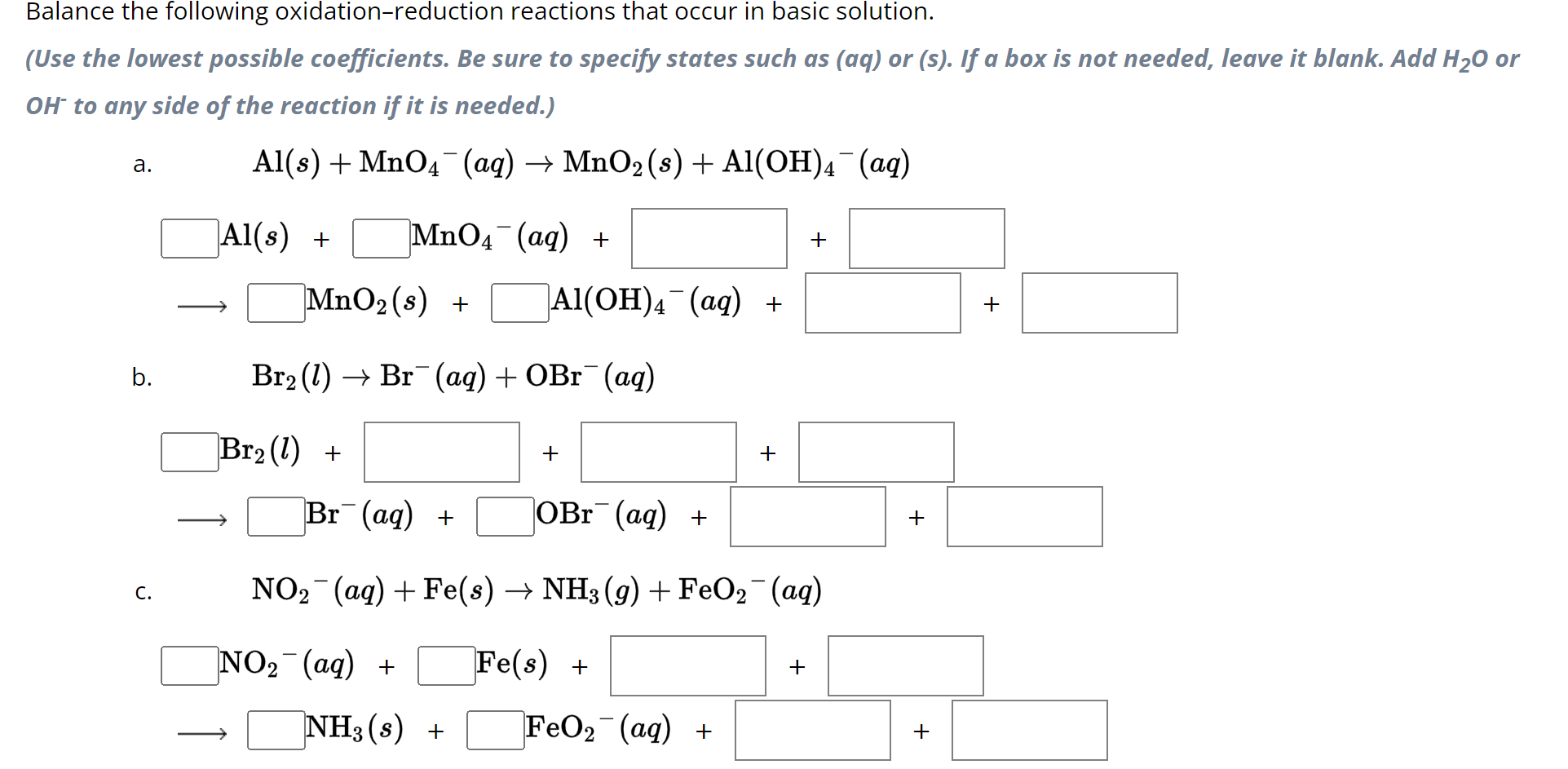 Solved Balance the following oxidation-reduction reactions | Chegg.com