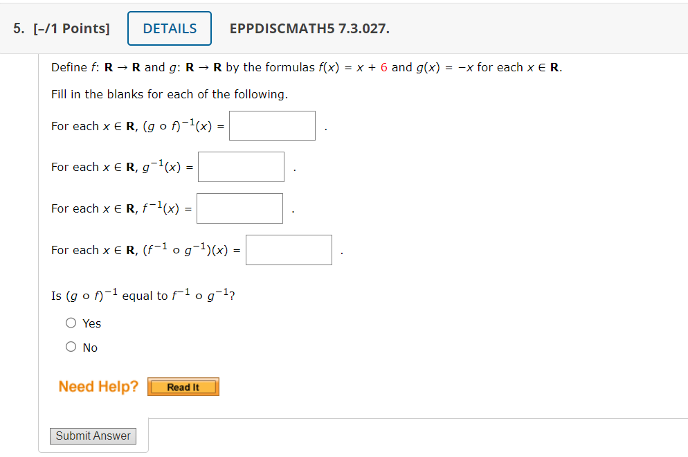 Solved Define f:R→R and g:R→R by the formulas f(x)=x+6 and | Chegg.com