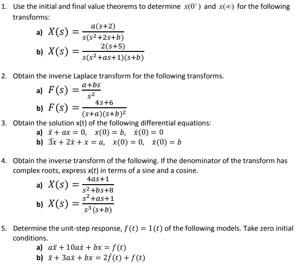 Solved 1 Use The Initial And Final Value Theorems To