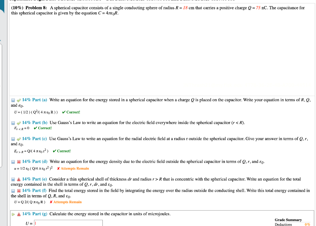 Solved (10\%) Problem 8: A spherical capacitor consists of a | Chegg.com