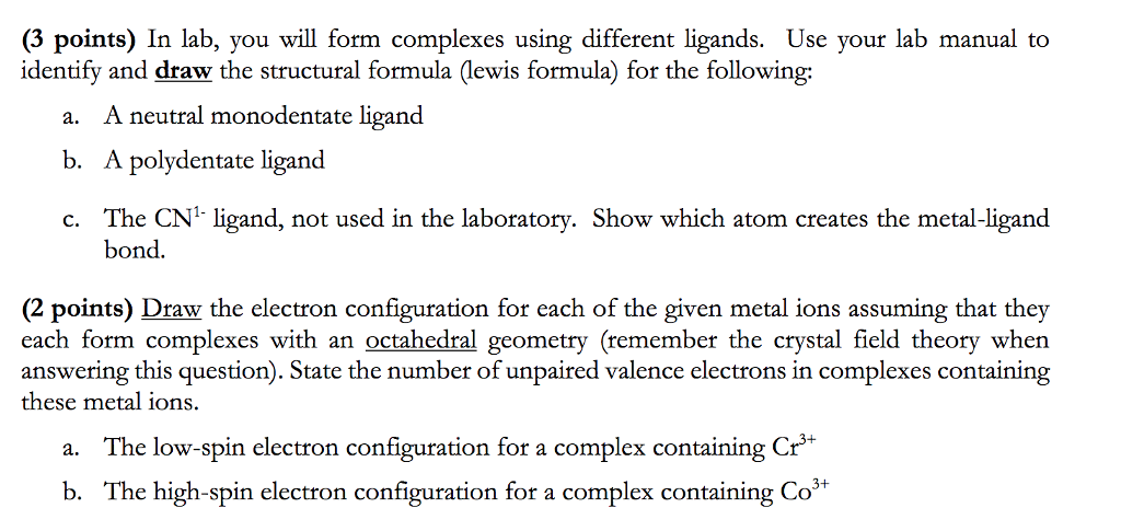 Solved (3 points) In lab, you will form complexes using | Chegg.com