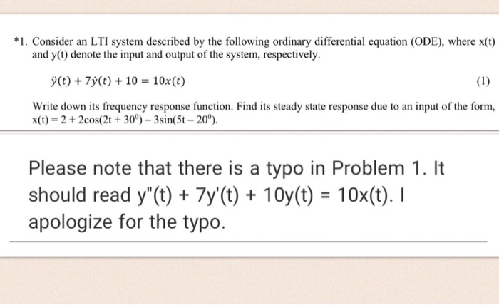 Solved Consider an LT1 system described by the following | Chegg.com