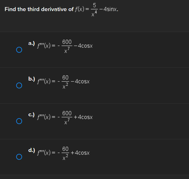 Solved Find the third derivative of | Chegg.com