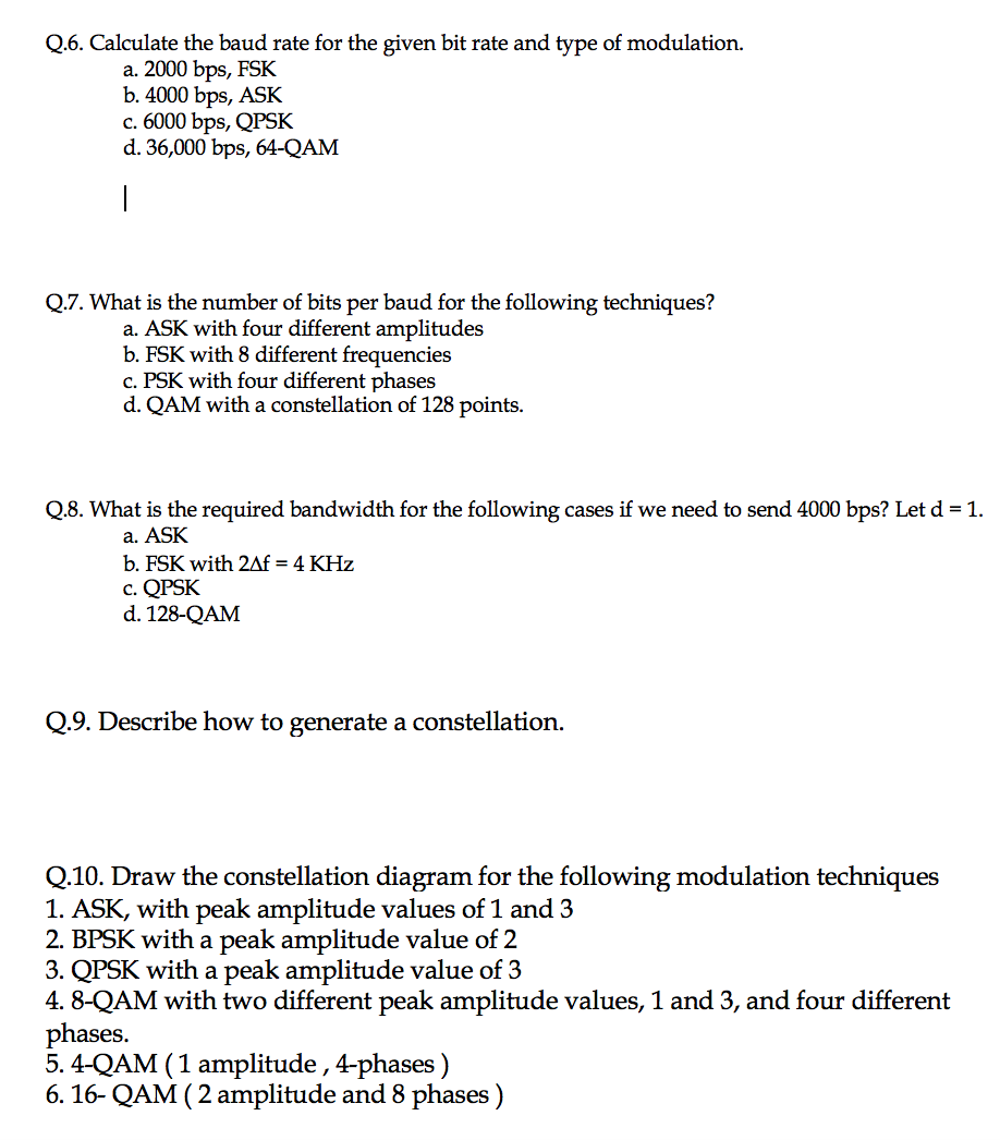 Solved Q.6. Calculate the baud rate for the given bit rate | Chegg.com