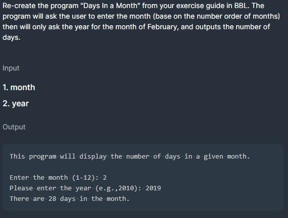 Solved Re-create the program "Days In a Month" from your | Chegg.com
