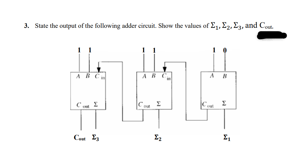 Solved 3. State the output of the following adder circuit. | Chegg.com