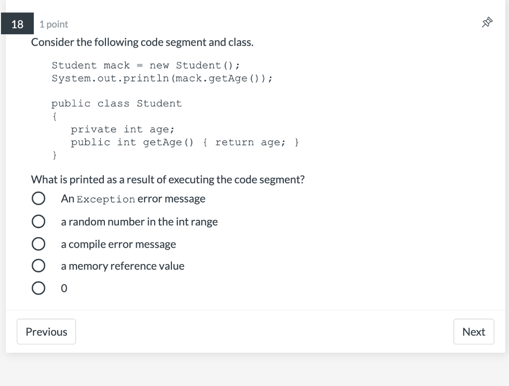 Solved 18 000 1 point Consider the following code segment | Chegg.com