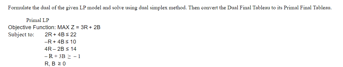 Solved Formulate the dual of the given LP model and solve | Chegg.com