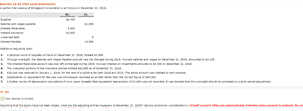 Exercise 22-19 (Part Level Submission) A partial | Chegg.com