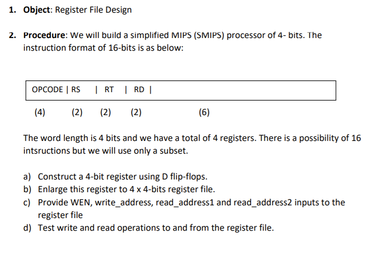 Solved 1. Object: Register File Design 2. Procedure: We will | Chegg.com